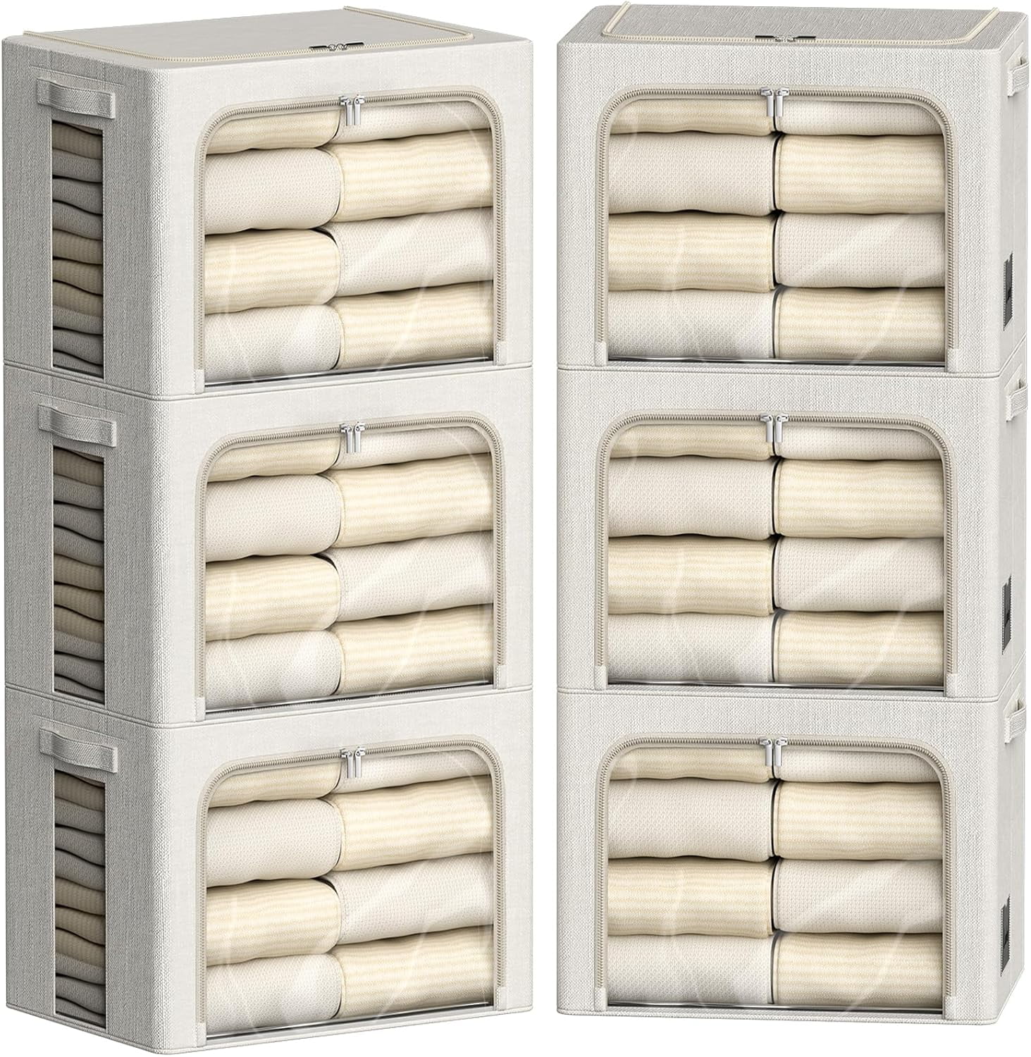 6 Pack Clothes Storage Bins with Metal Frame Foldable Storage Bins for ...