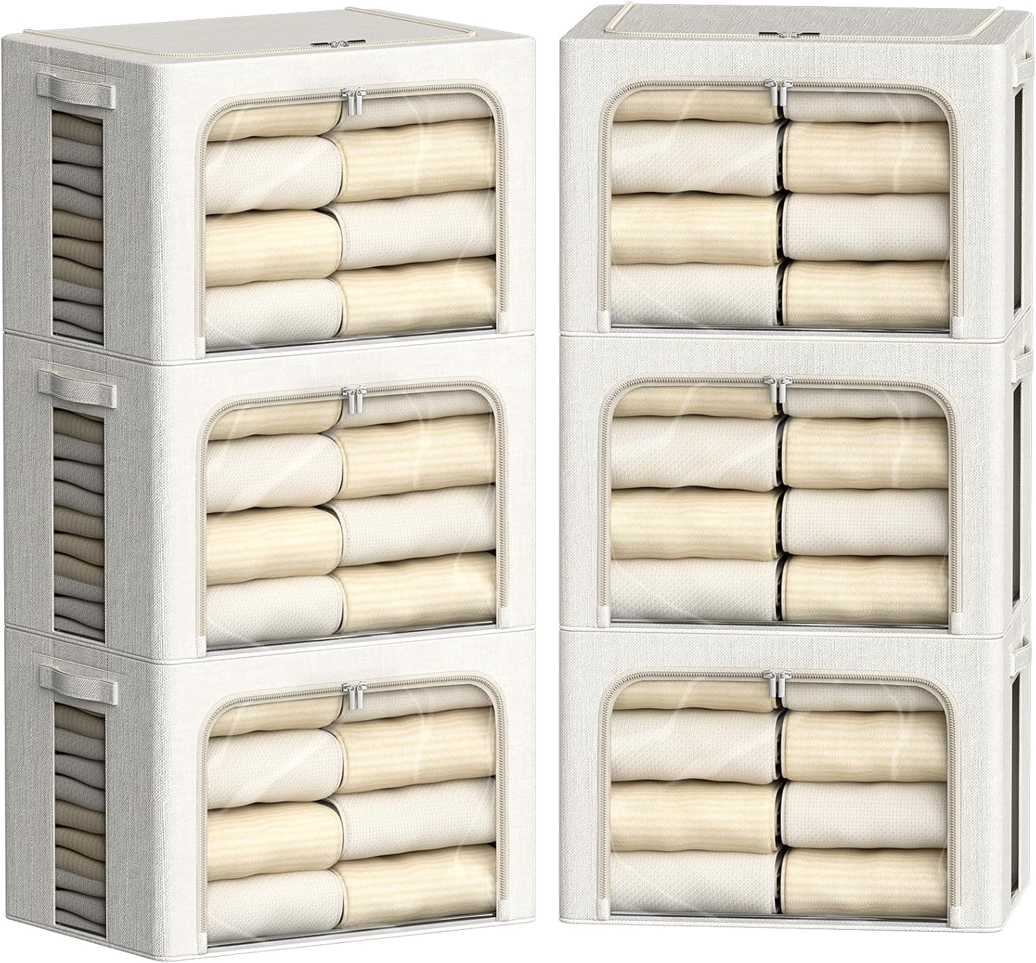 6 Pack Clothes Storage Bins with Metal Frame Foldable Storage Bins for ...