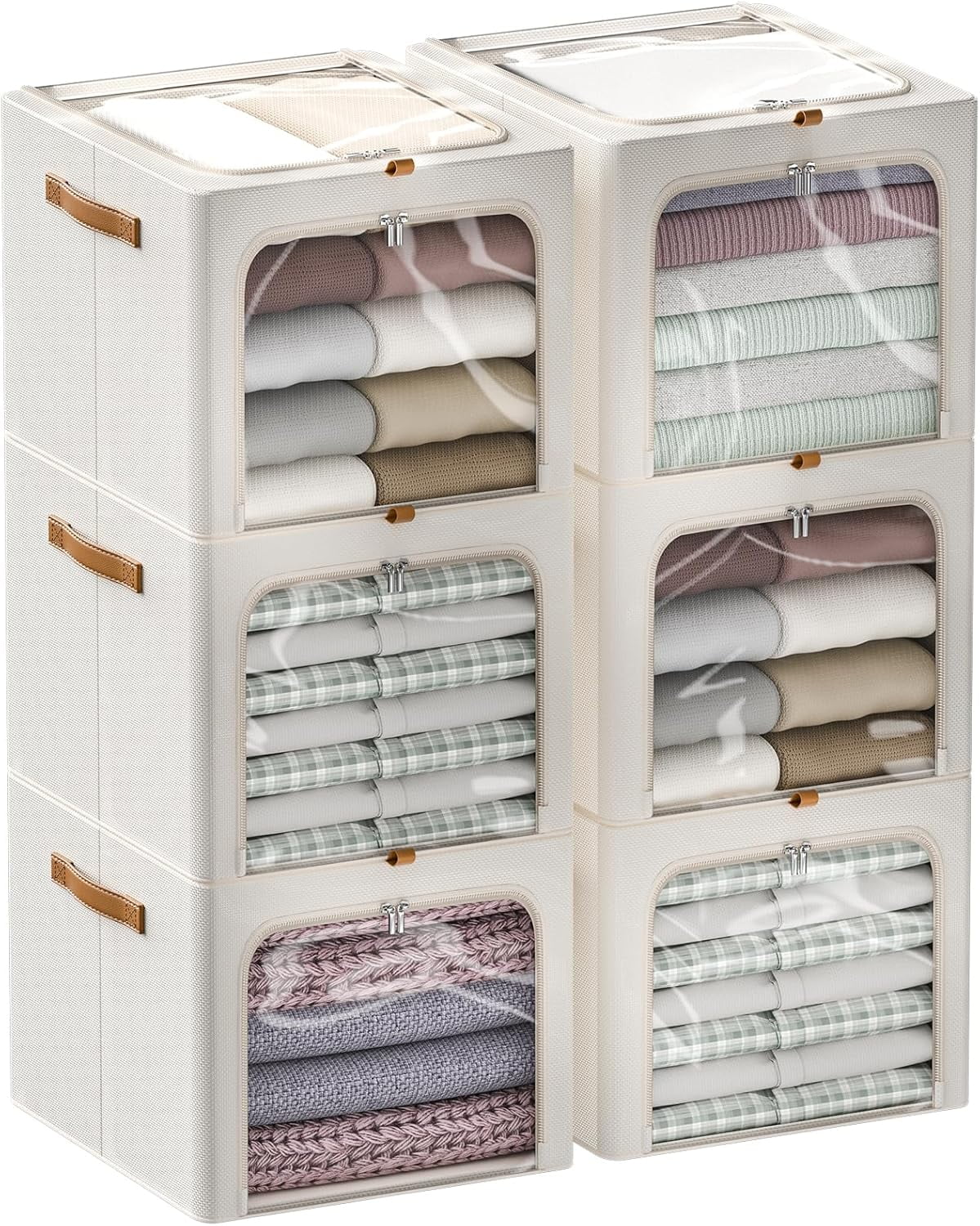 6 Pack Clothes Storage Bins with Metal Frame - Stackable Storage Box ...