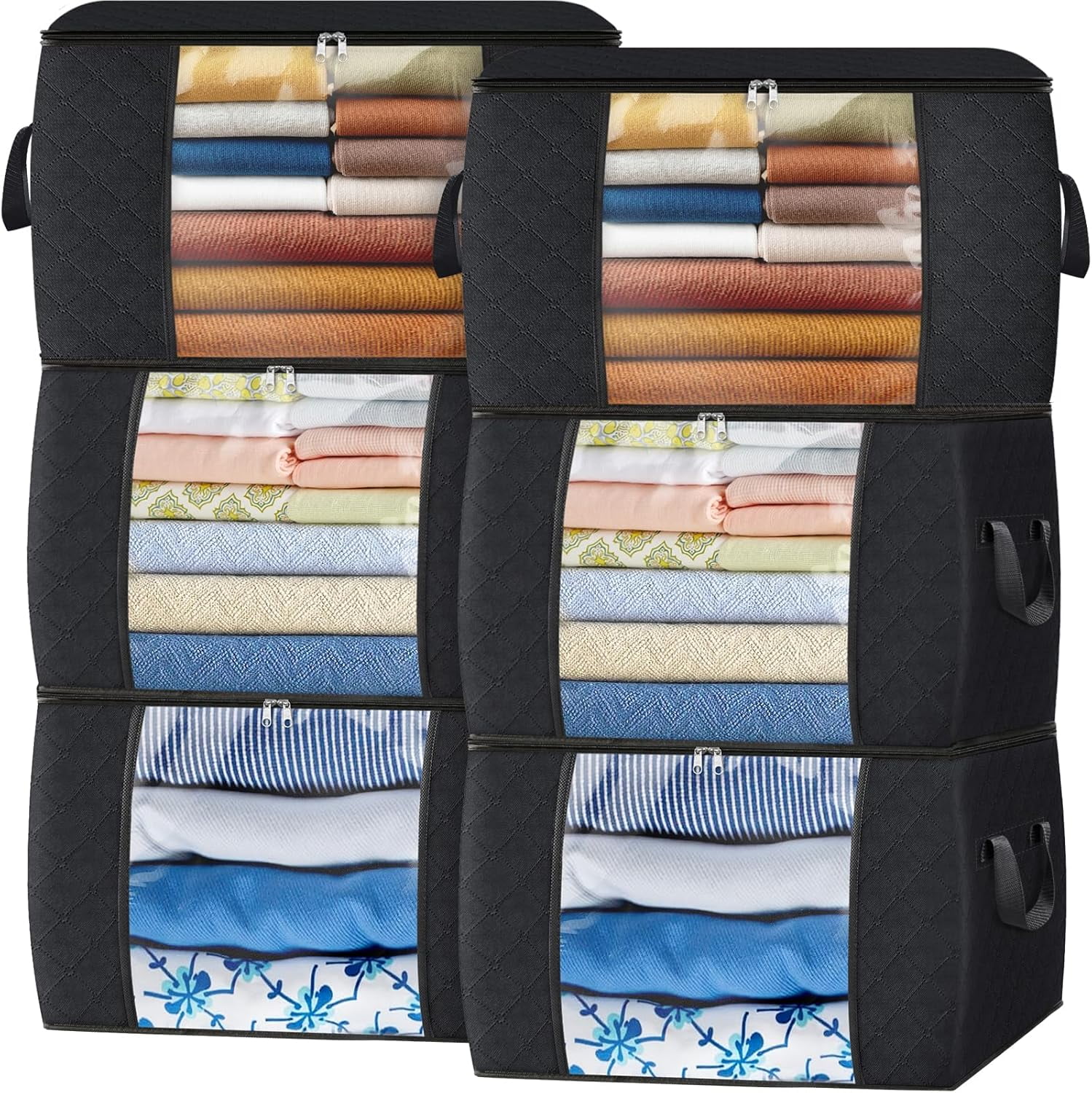 6 Pack Clothes Storage, Foldable Thick Fabric Blanket Storage Bags ...