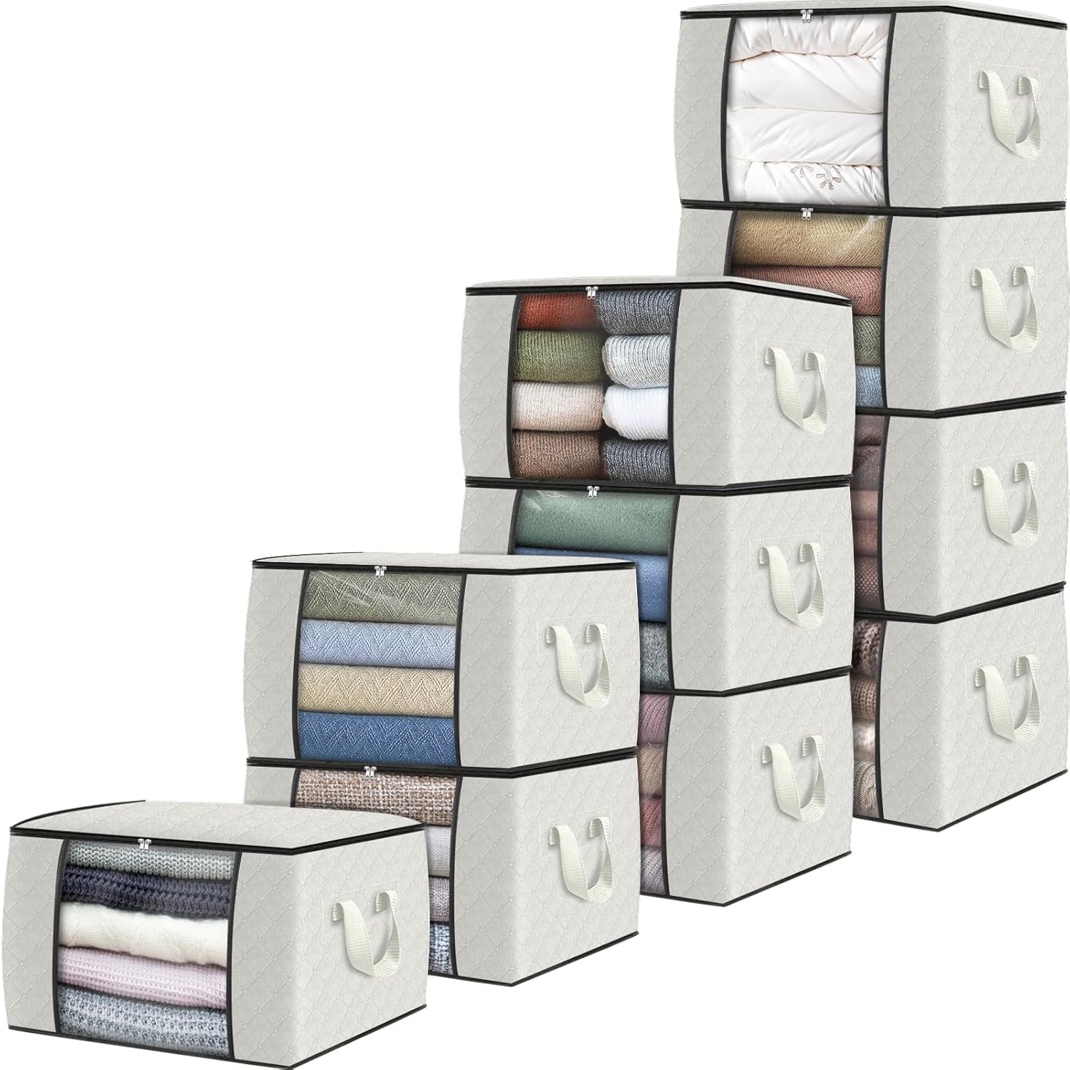 6 Pack Clothes Storage, Foldable Thick Fabric Blanket Storage Bags ...