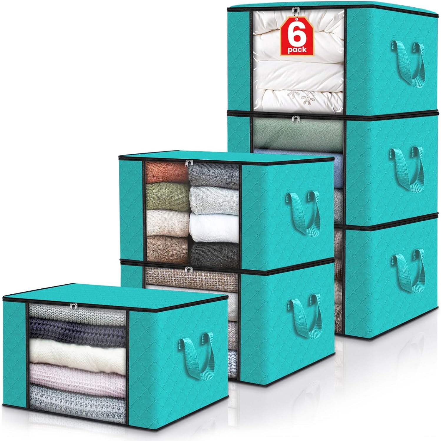 6 Pack Clothes Storage, Foldable Thick Fabric Blanket Storage Bags ...