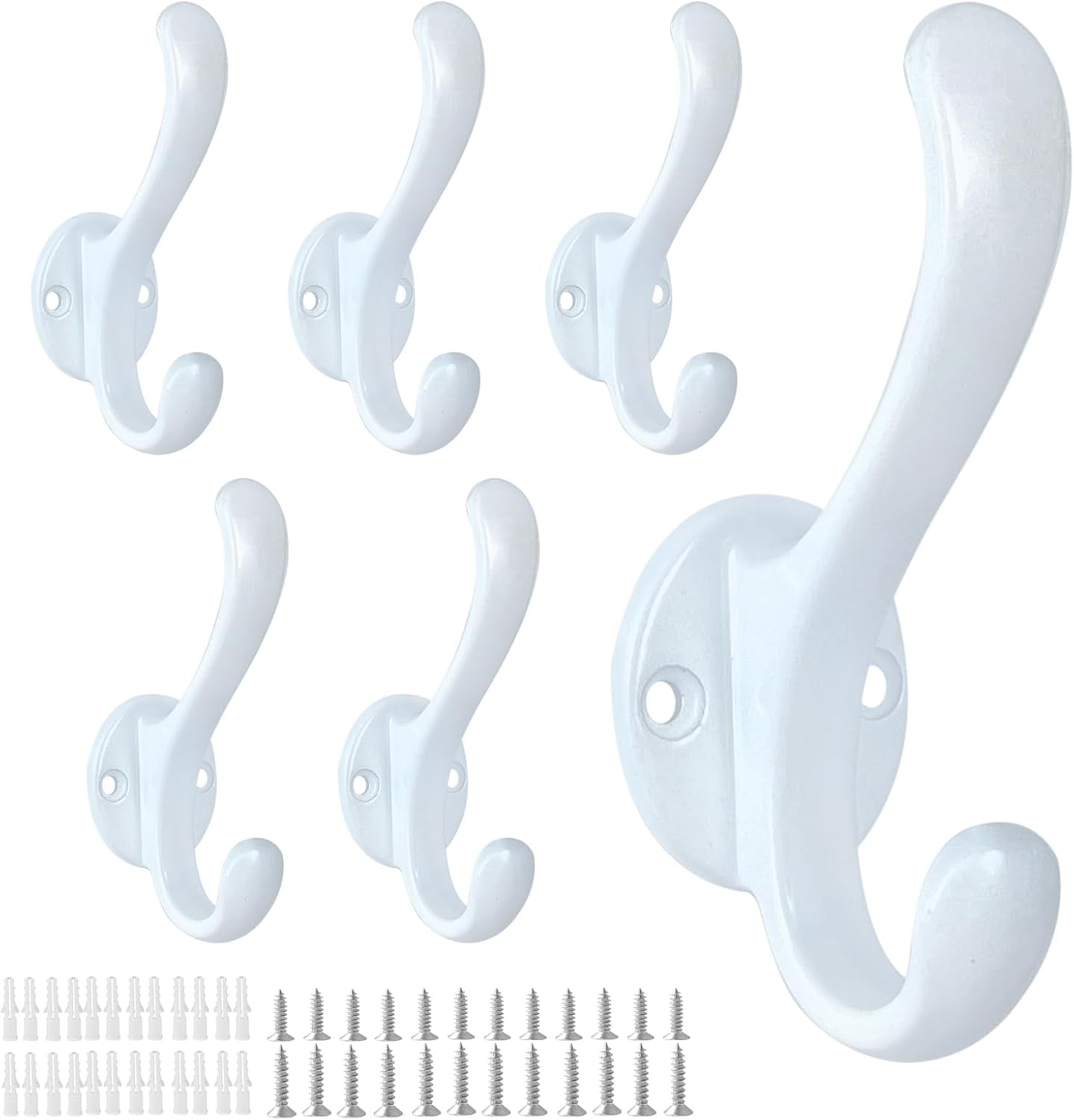 6 Pack Coat Hooks Wall Mount Heavy Duty Utility Retro Double Hooks for ...