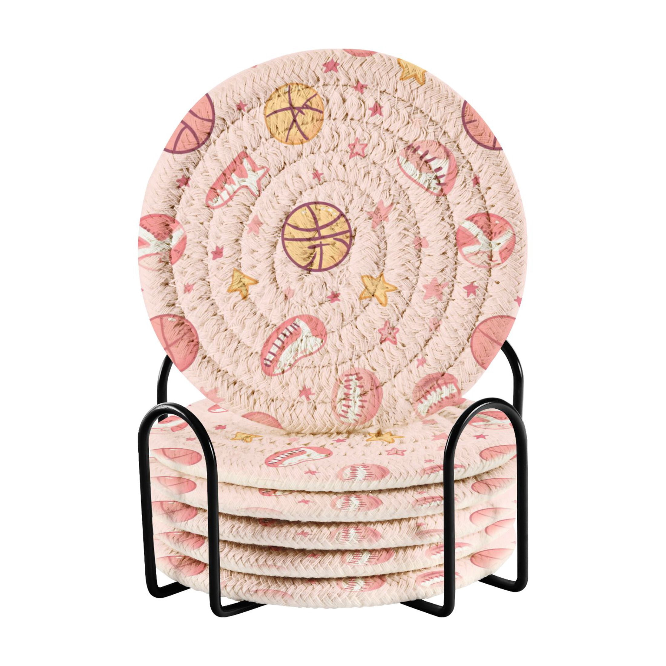 6-Pack Coiled Coasters Set with Storage Rack Heat-Resistant for Home ...