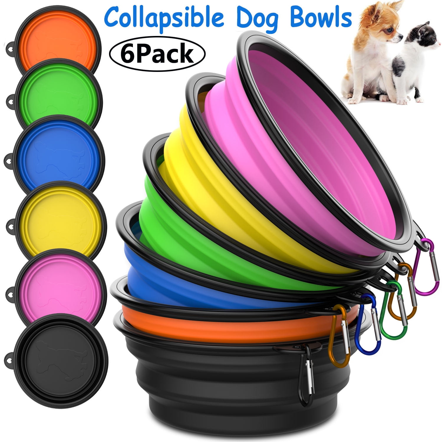 6 Pack Collapsible Bowls,Dog Bowl Portable for Cats Dogs, Foldable Pet ...