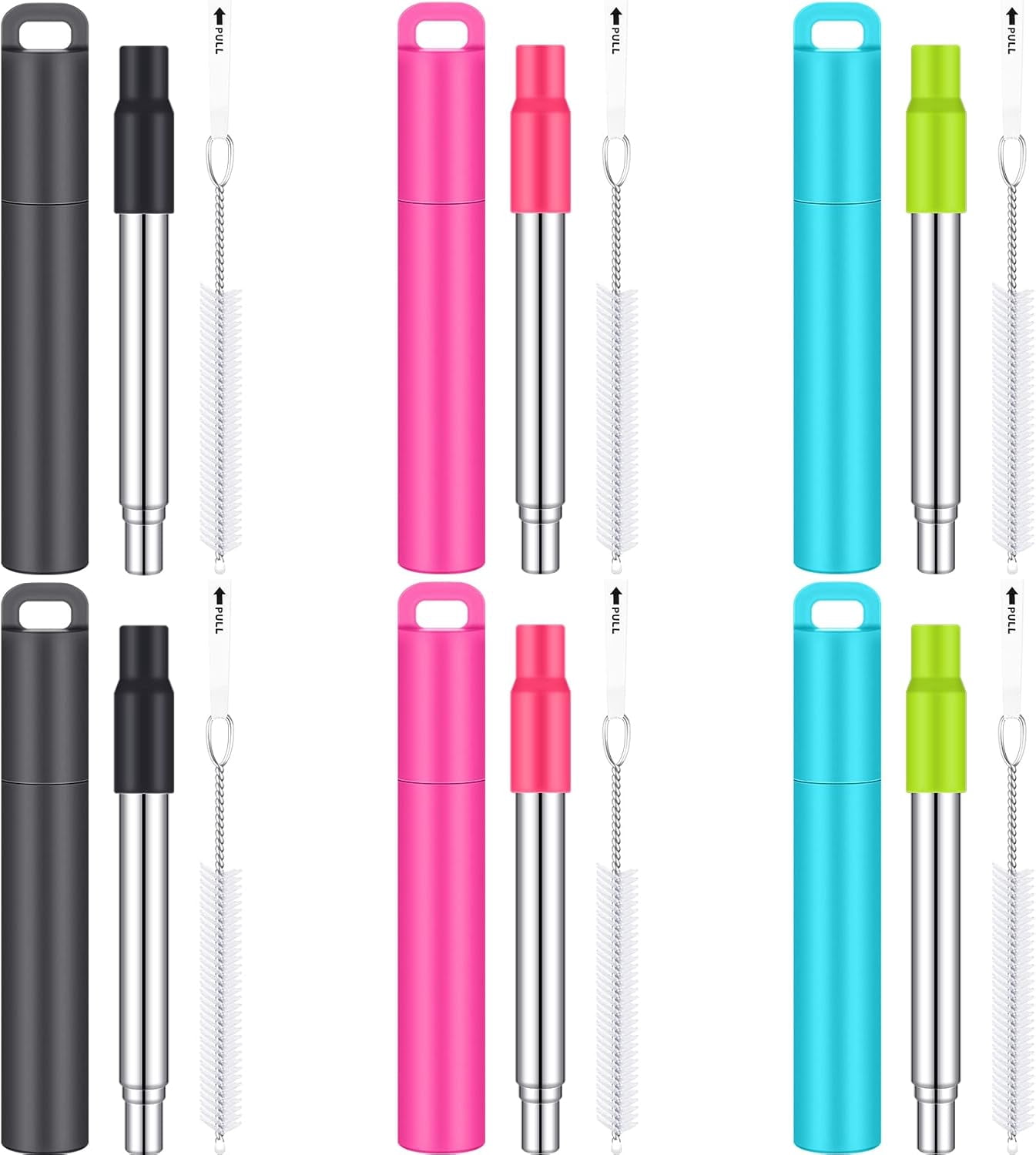 6 Pack Collapsible Stainless Steel Straws with Case - Reusable Metal ...