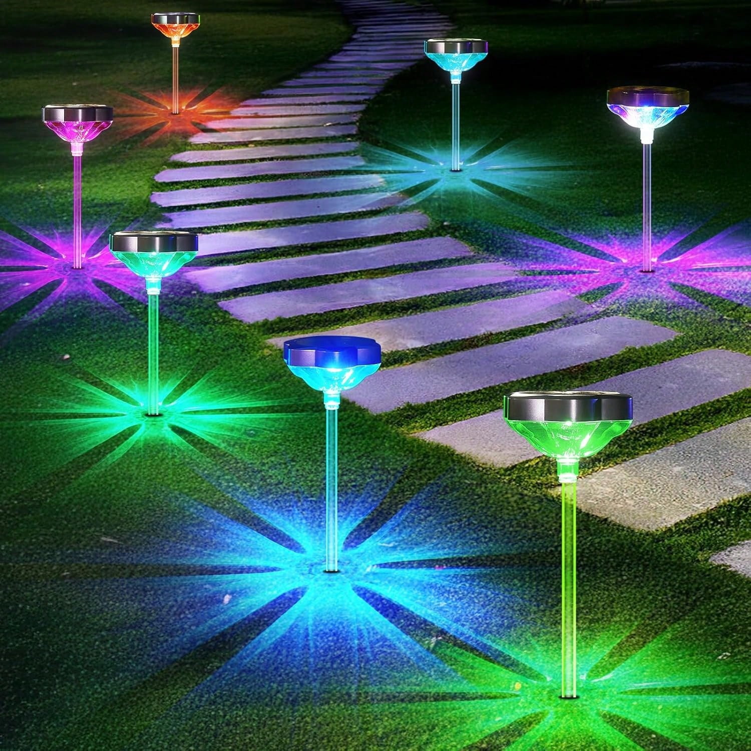 6 Pack Color Changing+Warm White Swaying Solar Garden Lights, IP65 ...