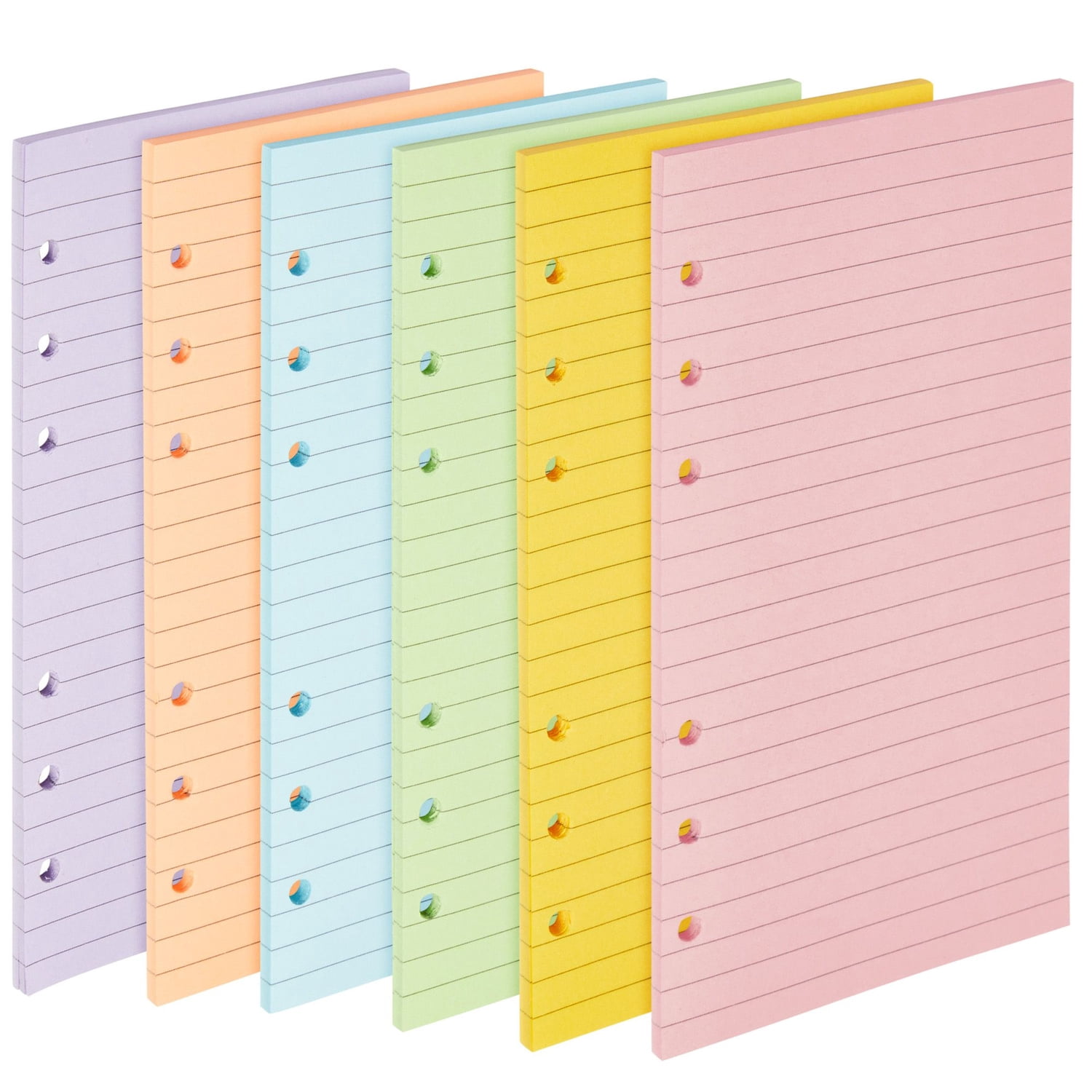 6-Pack Refillable Colored A6 Binder Paper Sheets, 6 Ring Hole Punch ...