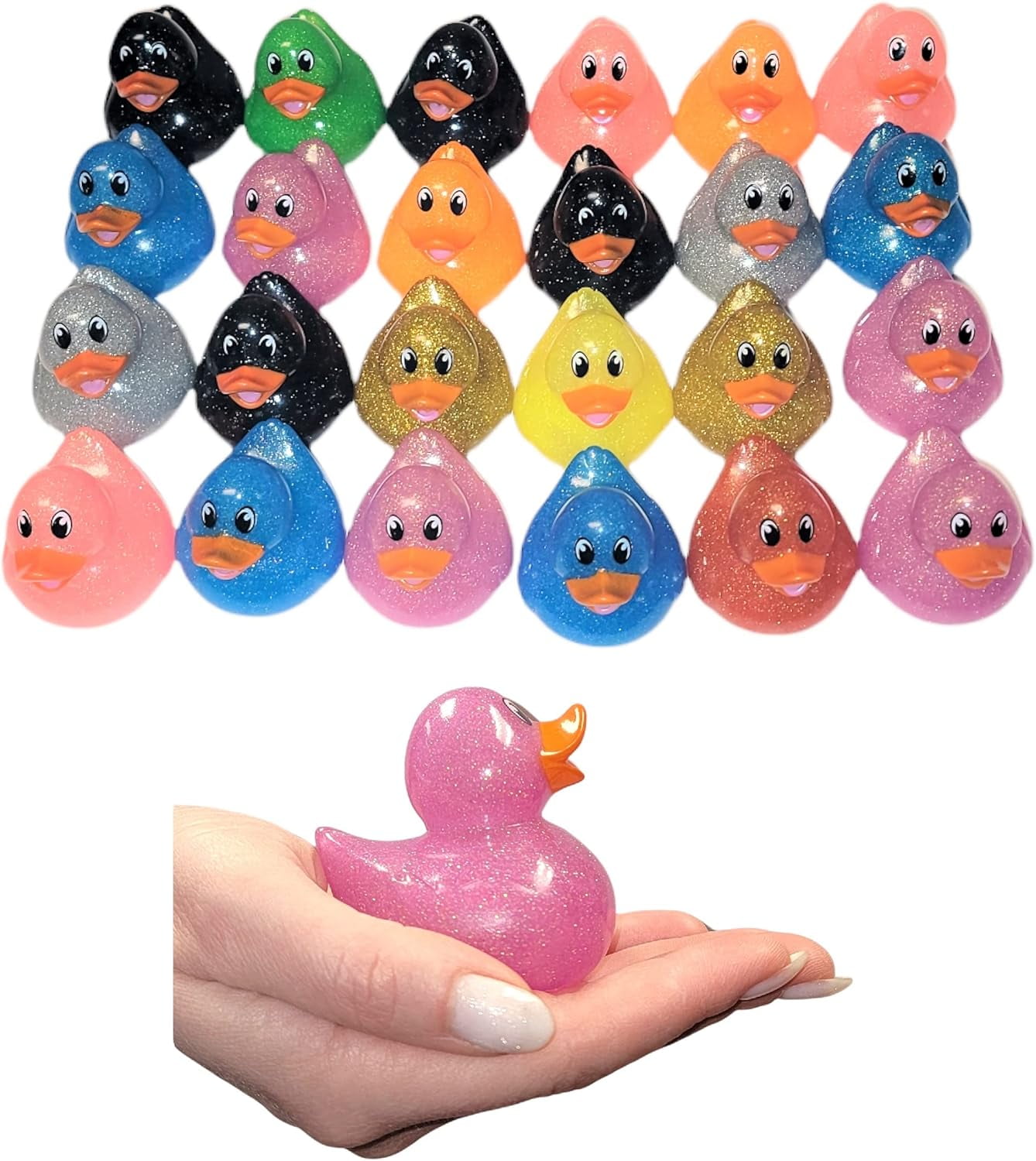 6 Pack-Colorful Glitter Rubber Duckies (2.5") Assorted Neon Color Ducks ...