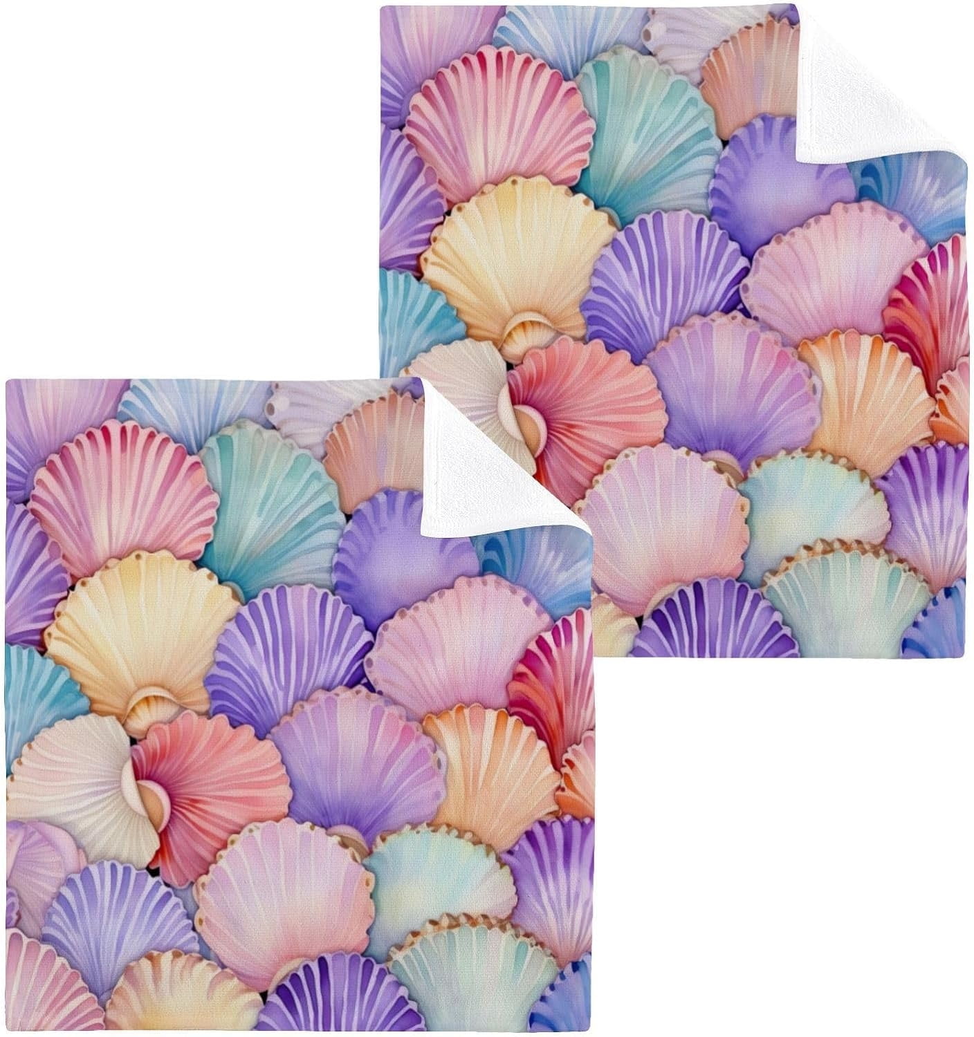 6 Pack Colorful Shells Pure Cotton Washcloths 12 x 12 Inch Reusable ...