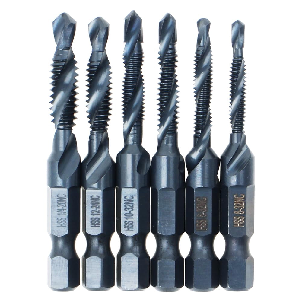 6 Pack Combination Drill Tap Bit Set Black Nitride Coated Screw Tapping ...