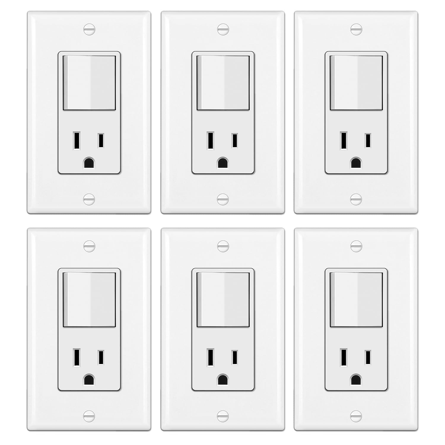 6 Pack Combination Wall Light Switch and Decor Outlet, Single Pole ...