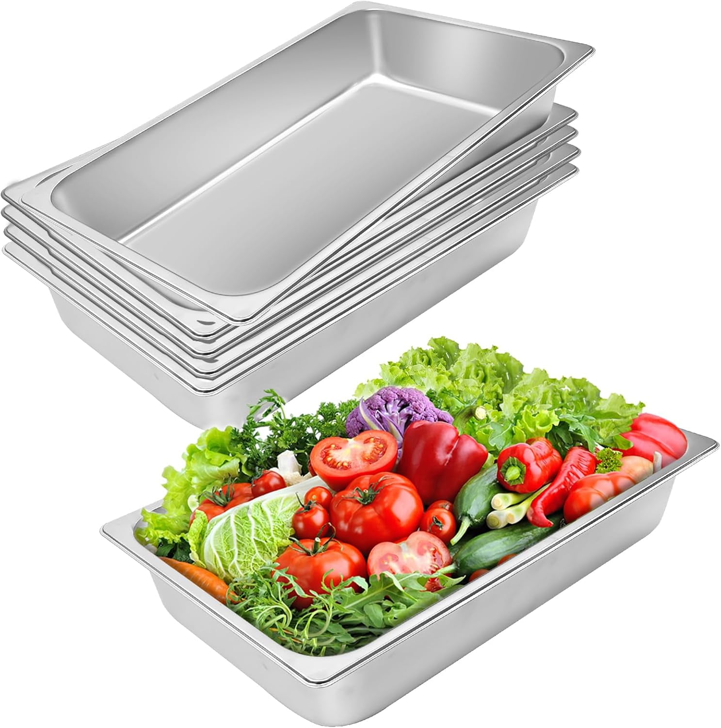 6 Pack Commercial Food Pan Hotel Pan 4 inch Deep Steam Table Pan Full ...