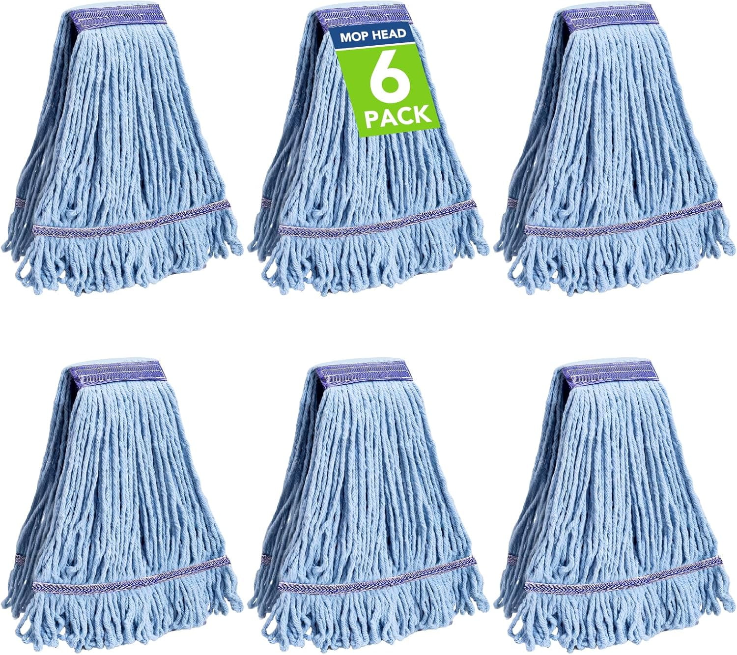 6 Pack Commercial Mop Head Replacement – Heavy Duty Mop Head for ...