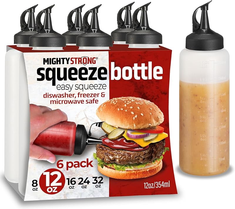 6 Pack Condiment Squeeze Bottles 16 Oz –Easy Pour Sauce Bottles With ...