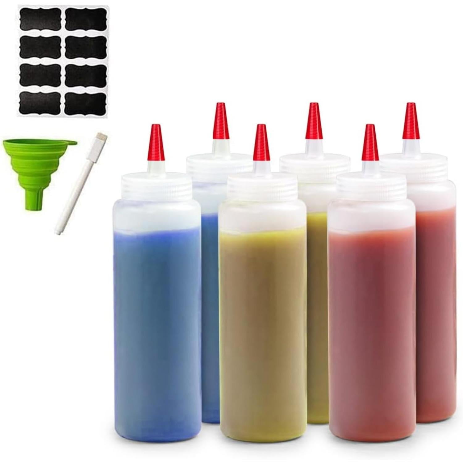 6-Pack Condiment Squeeze Bottles for Sauces - Includes Funnel, Erasable ...