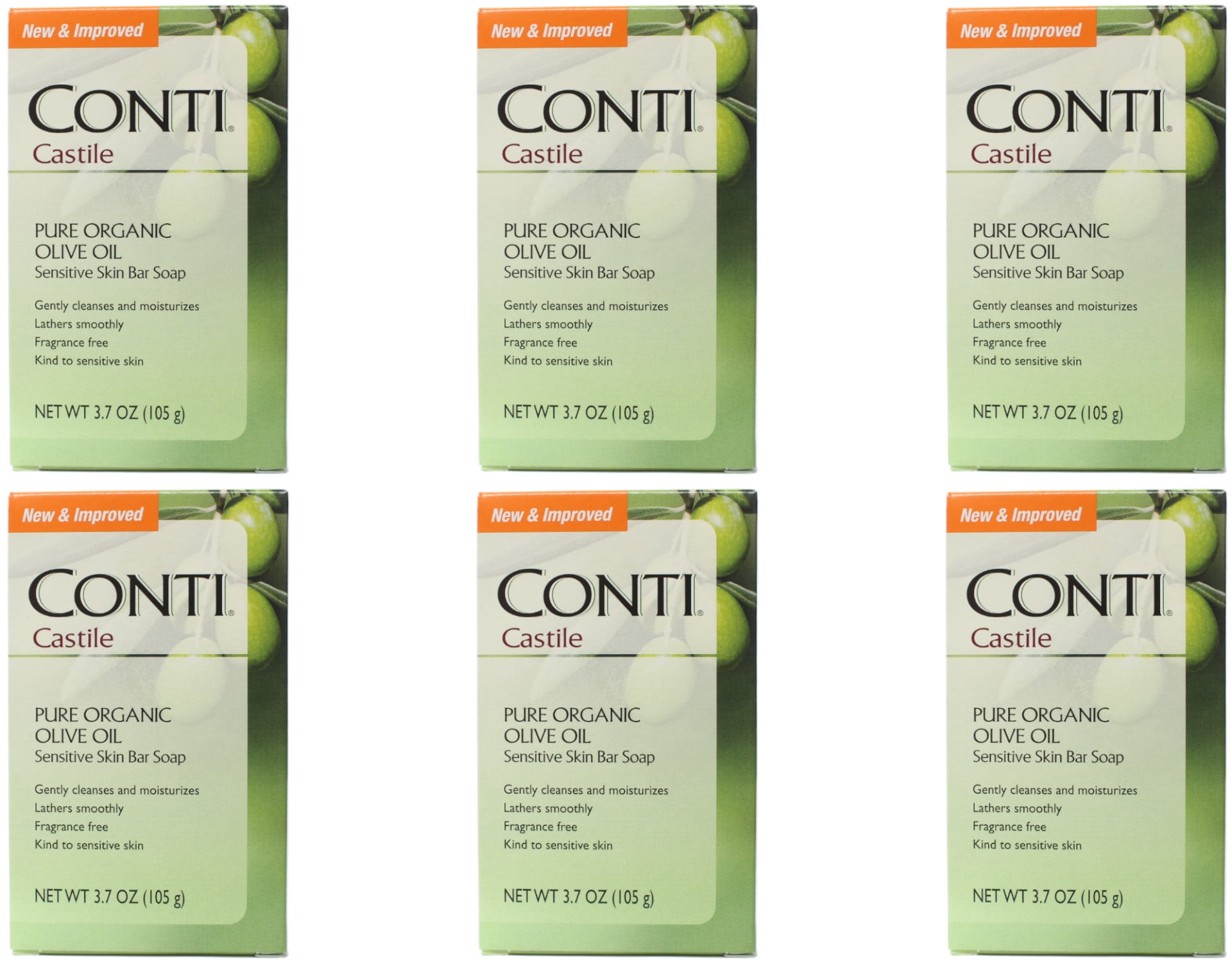 Conti Castile Pure Organic Olive Oil Sensitive Skin Bar Soap, Fragrance ...