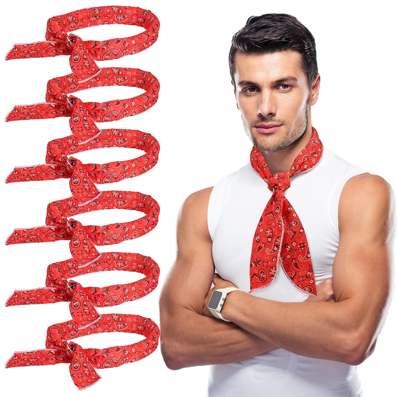 6 Pack Cooling Neck Wraps Cooler Ice Wrap Scarf Bandanas for Summer ...