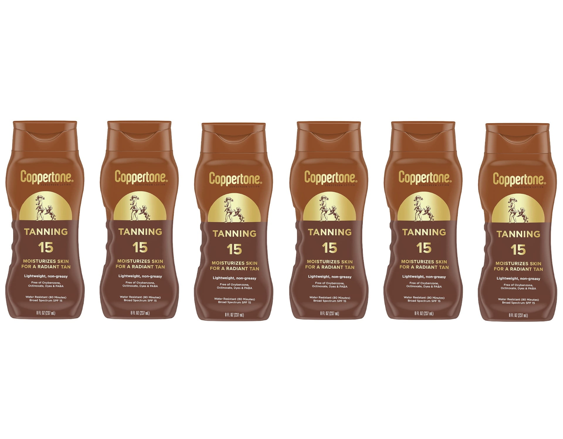 Coppertone Tanning Lotion SPF 15, Lightweight, Non-Greasy, 8 FL OZ, 6 Pack - Walmart.com