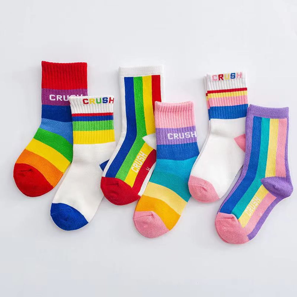 6-Pack Cotton Kids Rainbow Multi Color Crew Socks 1-12 Years - Walmart.com