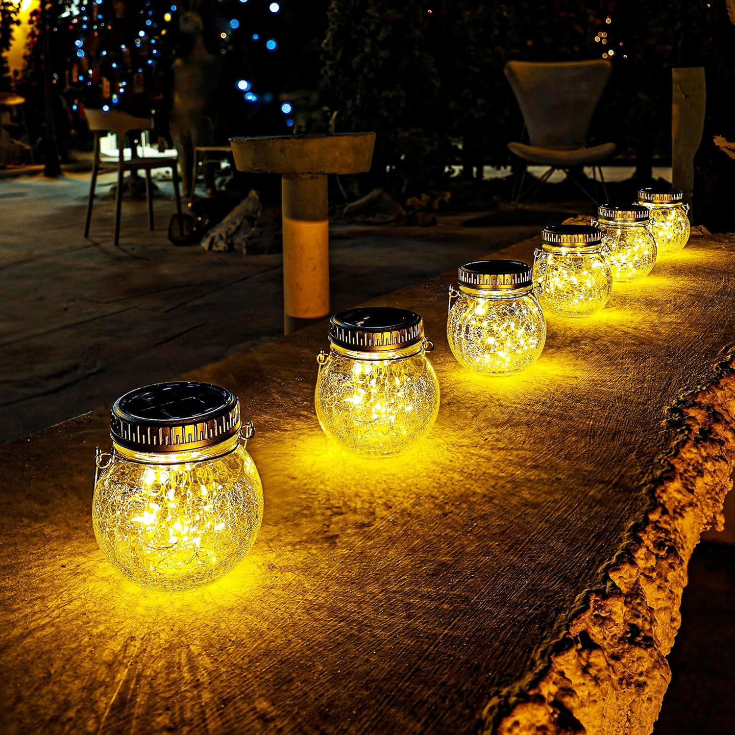 6 Pack Crackle Glass Solar Lantern with 30 LED Lights - Waterproof ...
