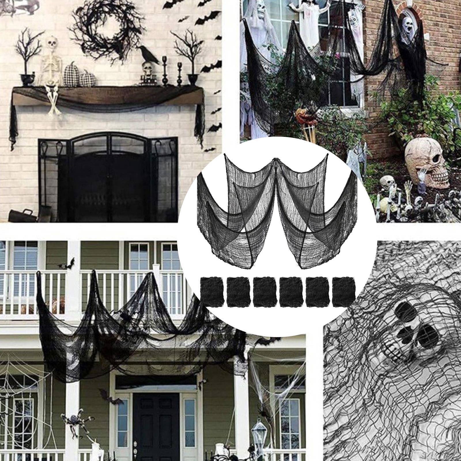 6 Pack Creepy Cloth Halloween Decorations 72x30 Inch with Spiders Black ...