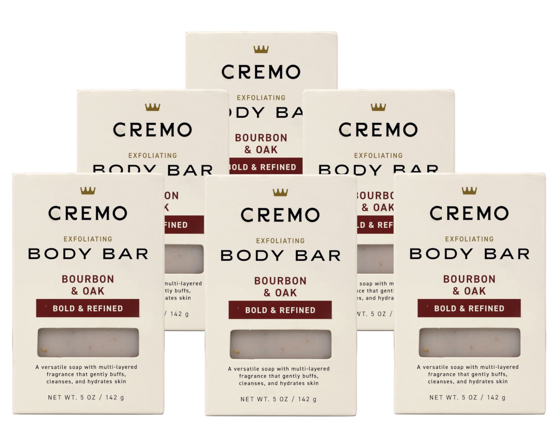 6 Pack - Cremo Exfoliating Body Bar for Men, Bourbon & Oak Scent, Multi ...