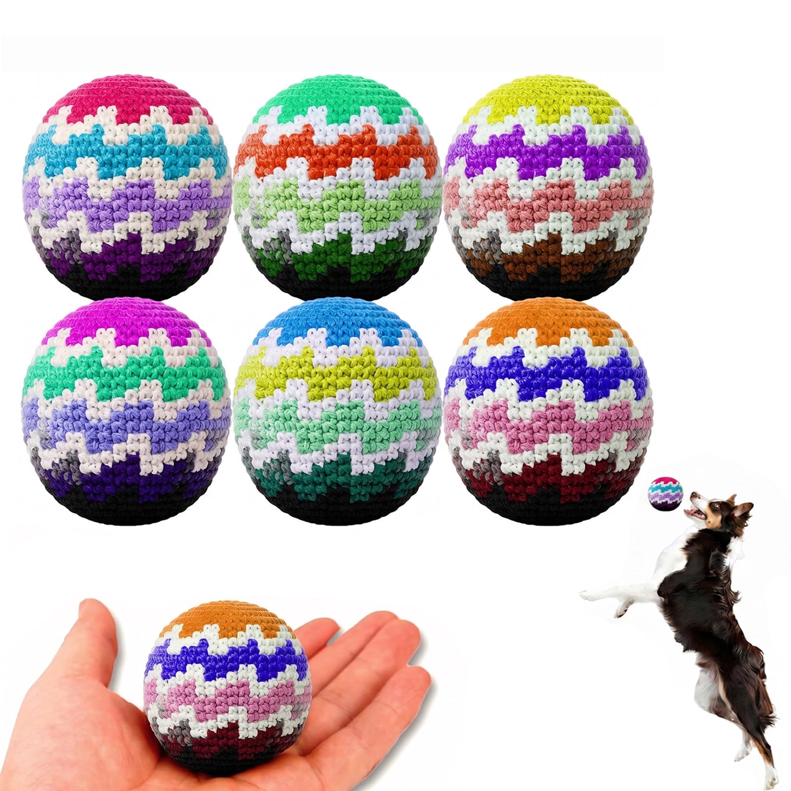 6 Pack Crocheted Dog Ball Toys 2.4 Inch, Silent Soft Yarn Chew Toy Set ...