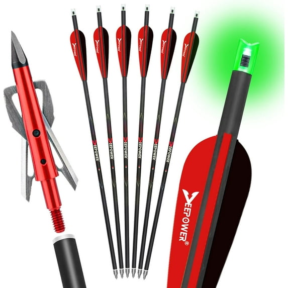 6 Pack Crossbow Bolts 20 inch GPI 9.9 with Broadheads 100 Grain and 7 ...