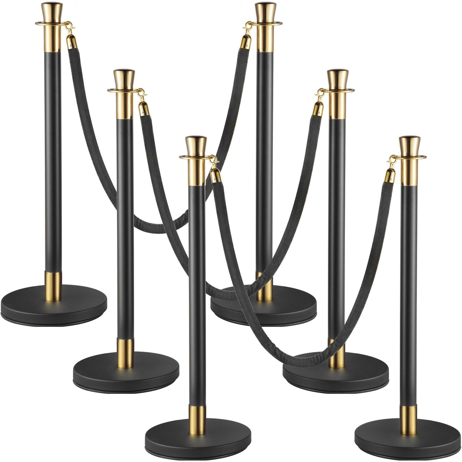 "6-Pack Crowd Control Stanchions with 5ft Black Velvet Rope - Heavy ...