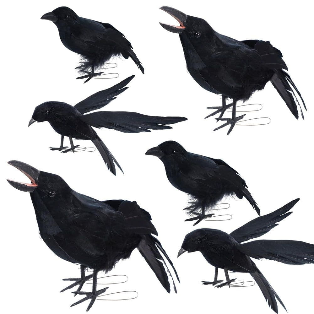 6-Pack Crows Halloween Decorations, Artificial Flying Ravens DIY Decor ...