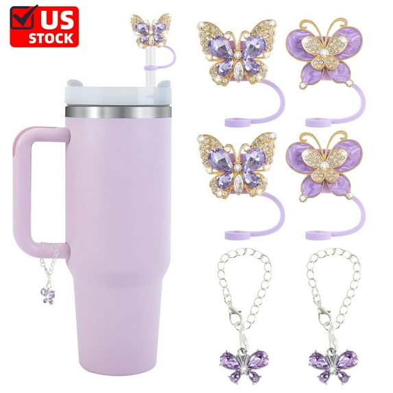 6 Pack Crystal Bling Butterfly Silicone Straw Cover Caps for Stanley ...