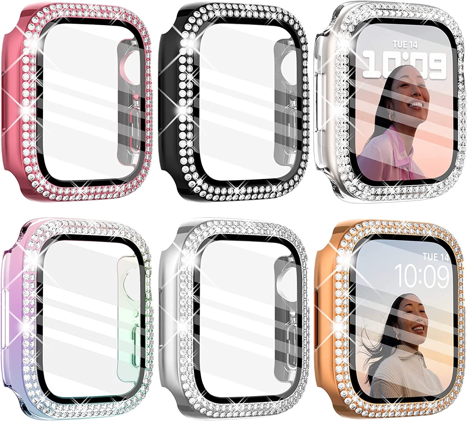 6 Pack Crystal Bling Case Compatible with Apple Watch 40mm Case Cover ...