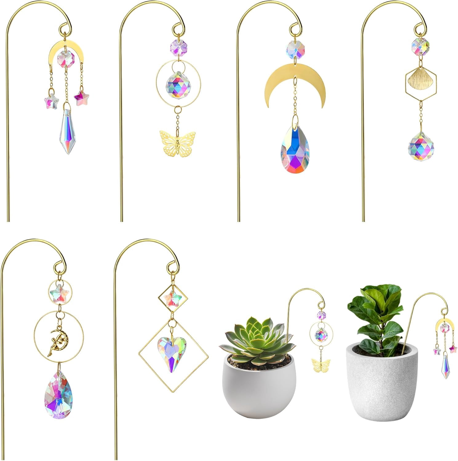 6 Pack Crystal Suncatcher, Garden Suncatchers with Gold Small Trellis ...