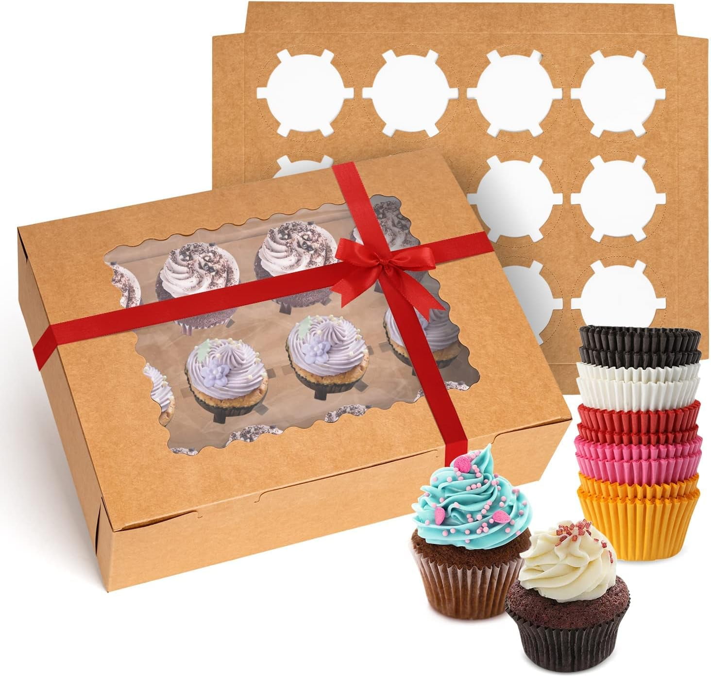 6 Pack Cupcake Boxes Hold 12 Standard Cupcakes, Food Grade Cupcake ...