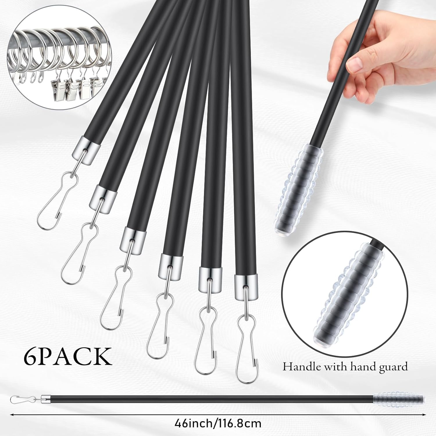 6 Pack Curtain Pull Wand Stainless Steel Iron Drapery Pull Rod ...