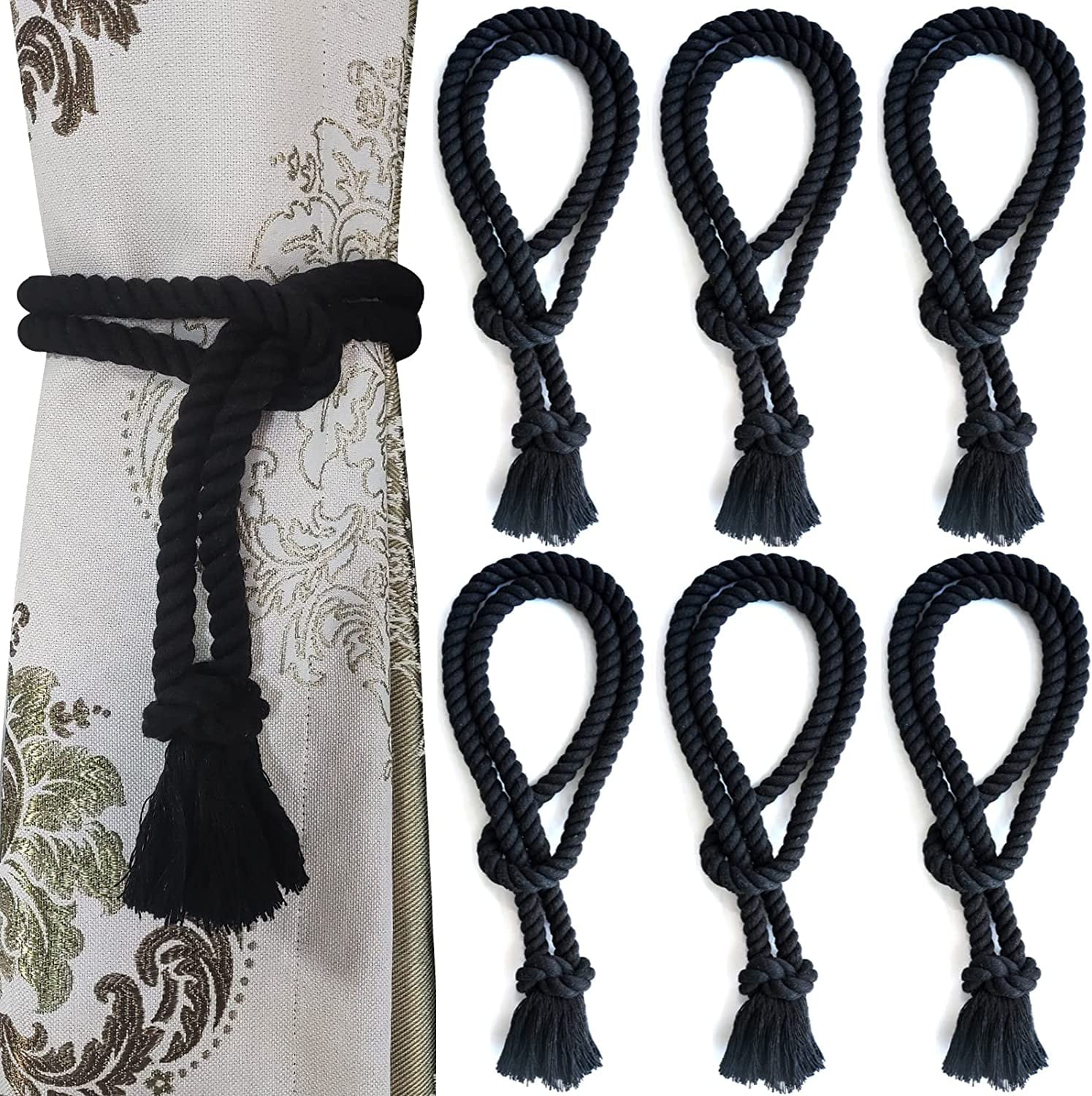 6 Pack Curtain tiebacks Rope, Outdoor Curtain Tiebacks, Natural Cotton ...