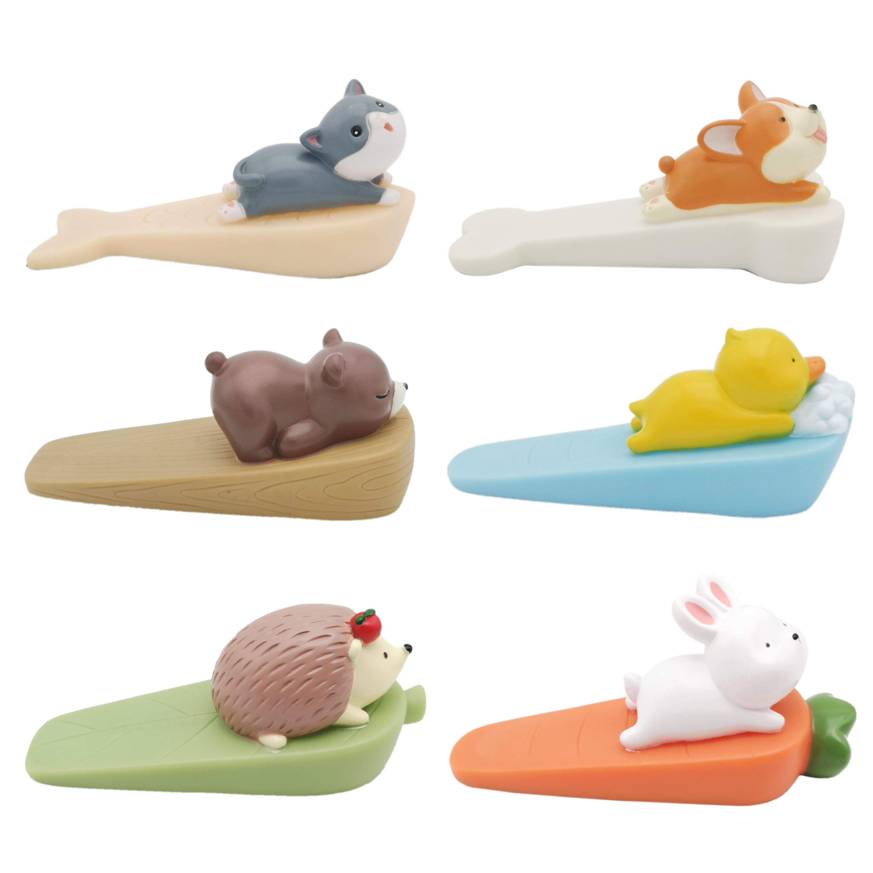 6 Pack Cute Animal Door Stoppers, Rabbit Hedgehog Bear Duck Cat Dog ...