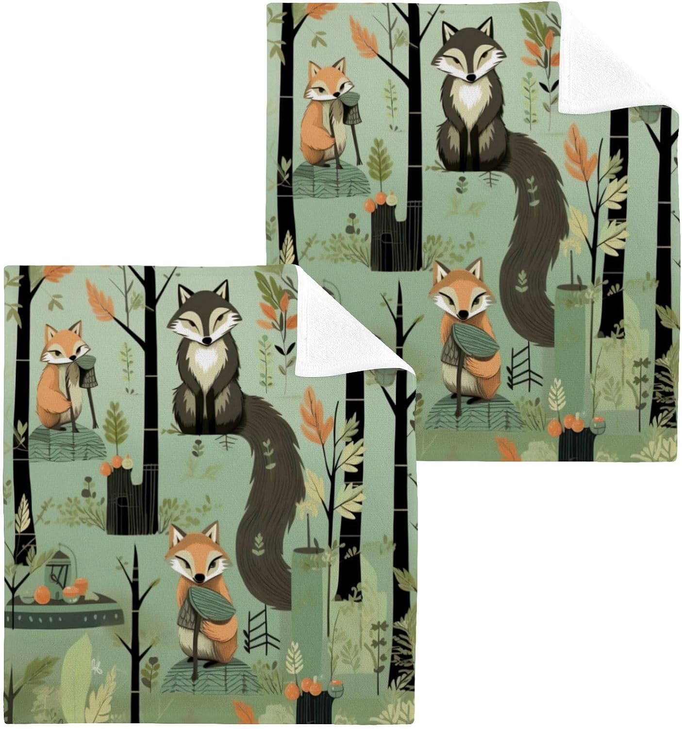 6 Pack Cute Fox Animal Pure Cotton Washcloths 12 x 12 Inch Reusable ...