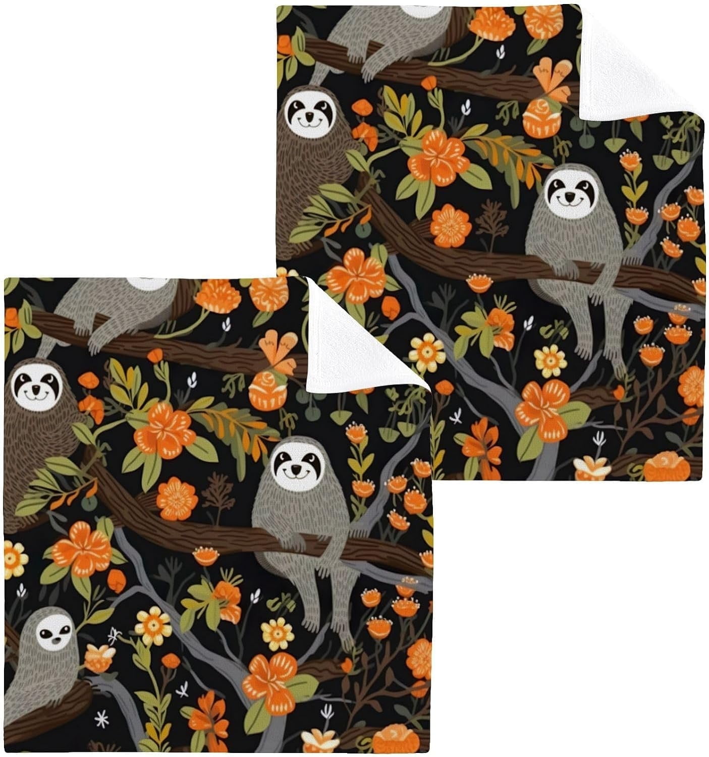 6 Pack Cute Sloths Pure Cotton Washcloths 12 x 12 Inch Reusable ...