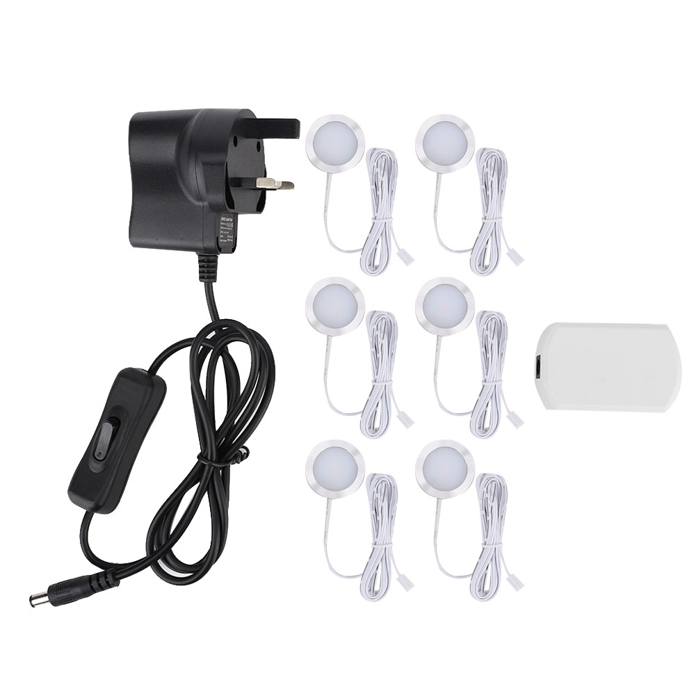 6-Pack DC12V 1W LED Puck Lights with AC100-240V Adapter and Splitter ...