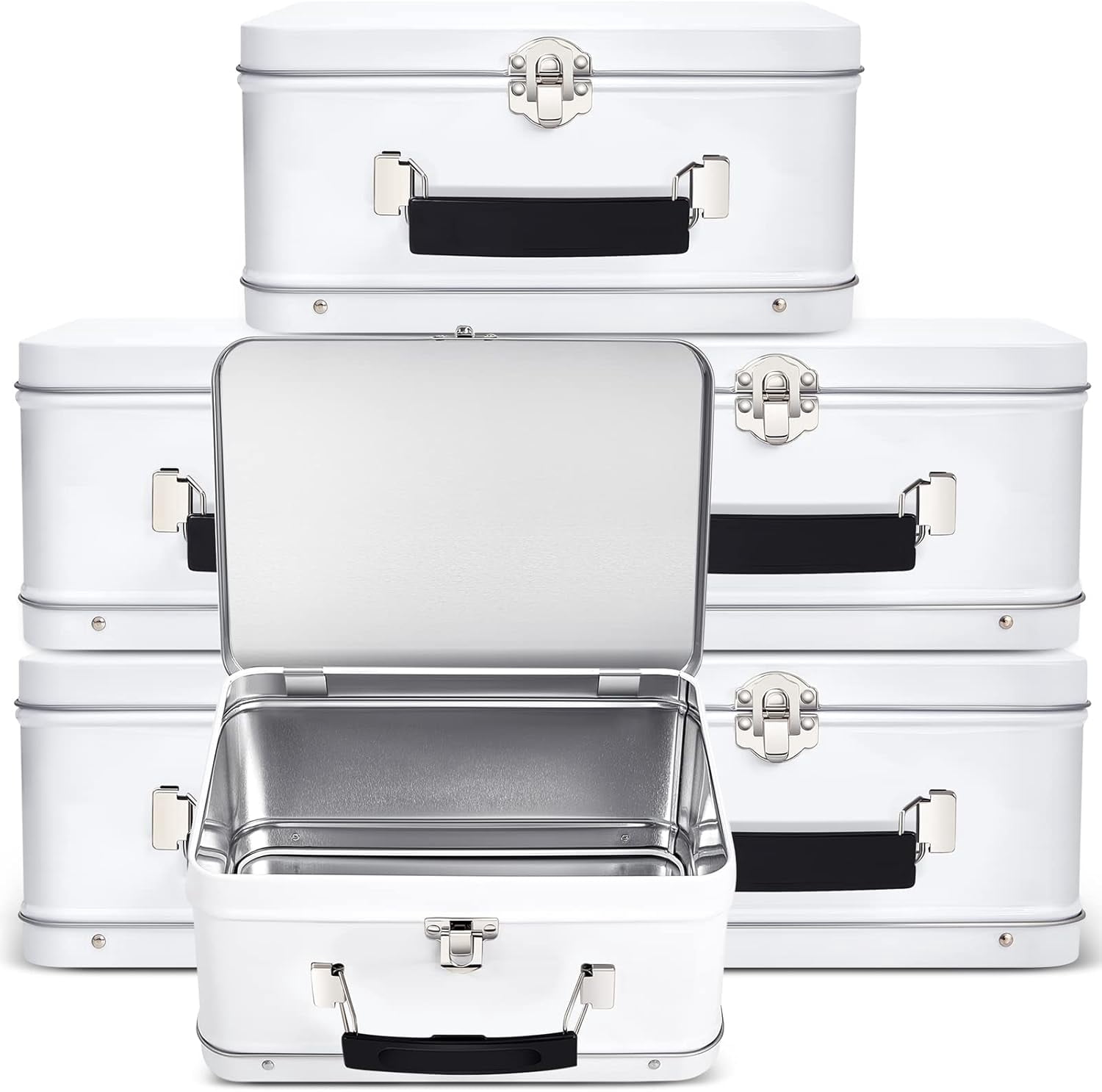 6 Pack DIY Lunch Box Tin Retro Set 8 x 6 x 4 inches with Hinged Lids ...