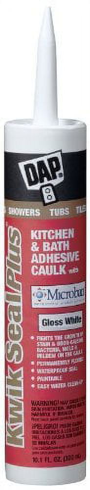 6 Pack Dap 18510 KWIK SEAL PLUS Premium Kitchen & Bath Adhesive Caulk w/MICROBAN - White 10.1-oz ...