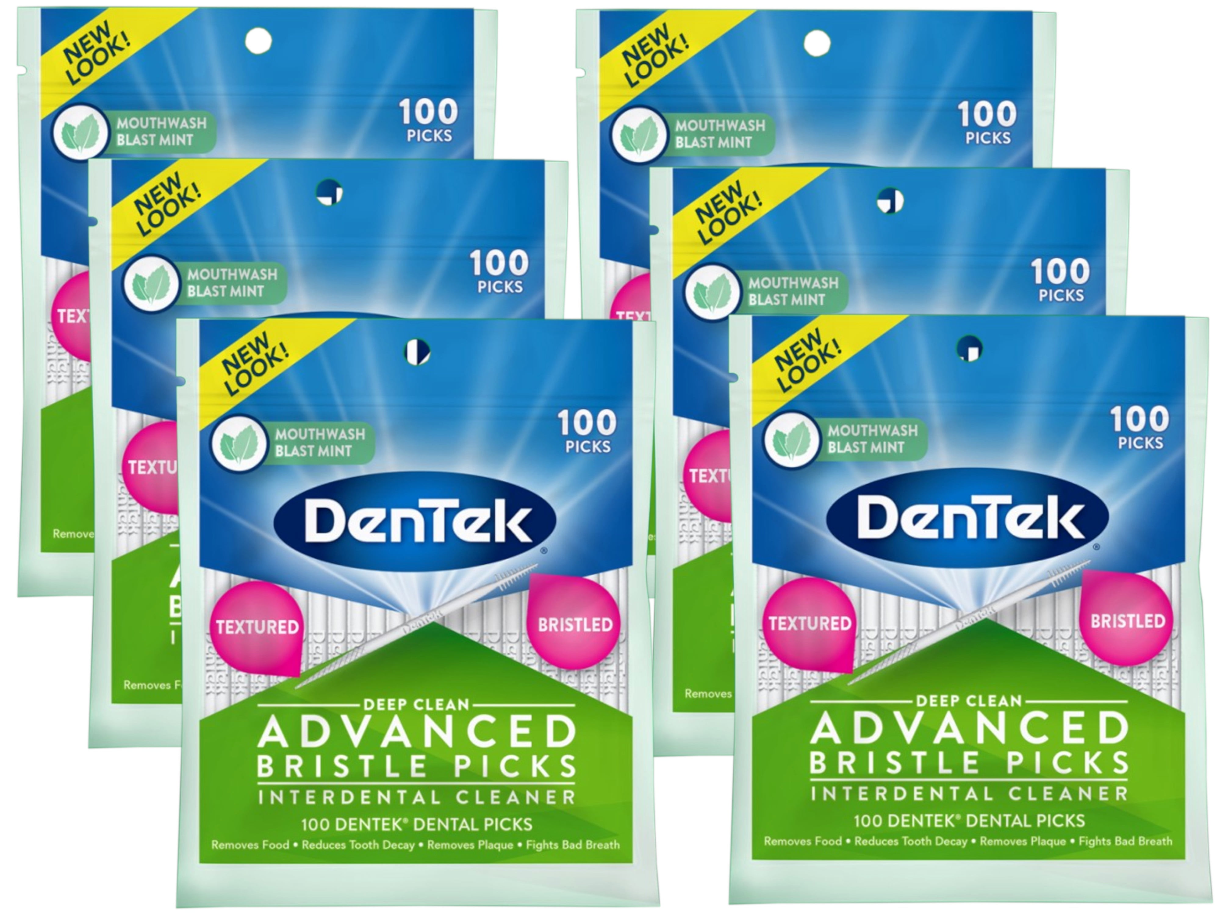 DenTek Deep Clean Bristle Picks, Removes Food and Plaque, 6 Pack, 100 ...