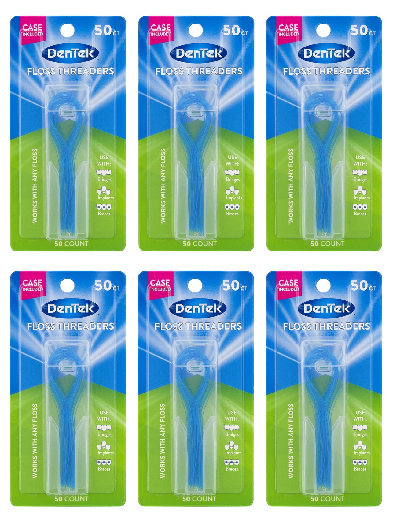 6 Pack - DenTek Floss Threaders, For Braces, Bridges, and Implants, 50 ...