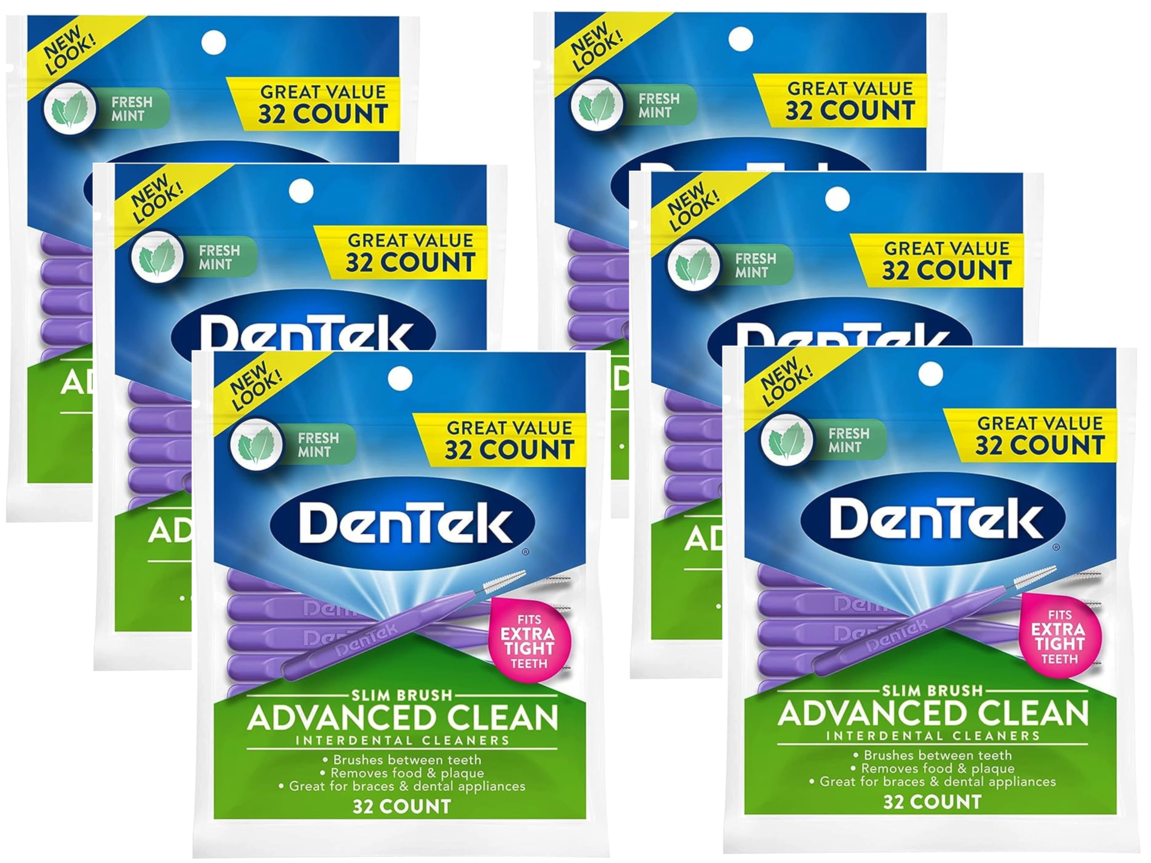 6 Pack - DenTek Slim Brush Advanced Clean Interdental Cleaners, Tight ...