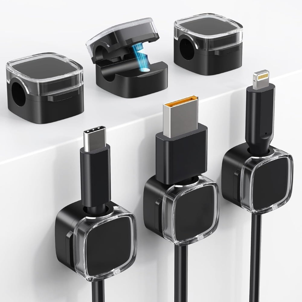 6 Pack Desktop Cable Management, Magnetic Cable Clips, Strong Cord ...