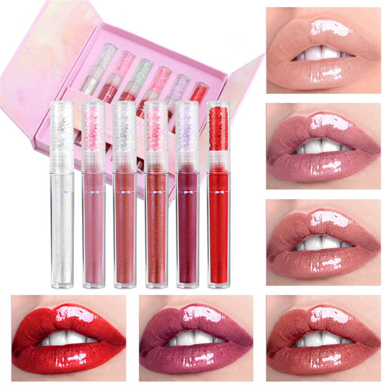 6 Pack Diamond Lip Gloss Gift Box Set With Pearl Gloss And Non Stick Cup Lip Gloss Lip And Lip ...