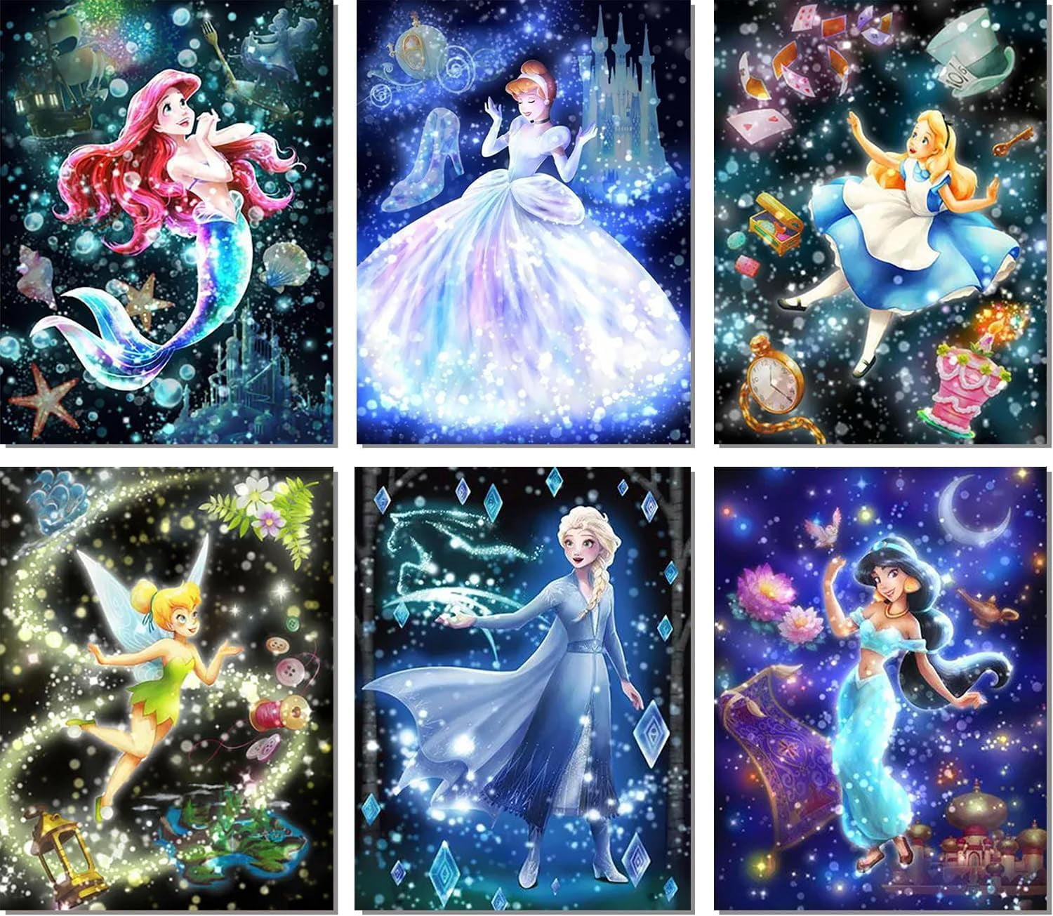 6 Pack Diamond Painting Kits, 5D Princess Diamond Art Kits for Adults ...