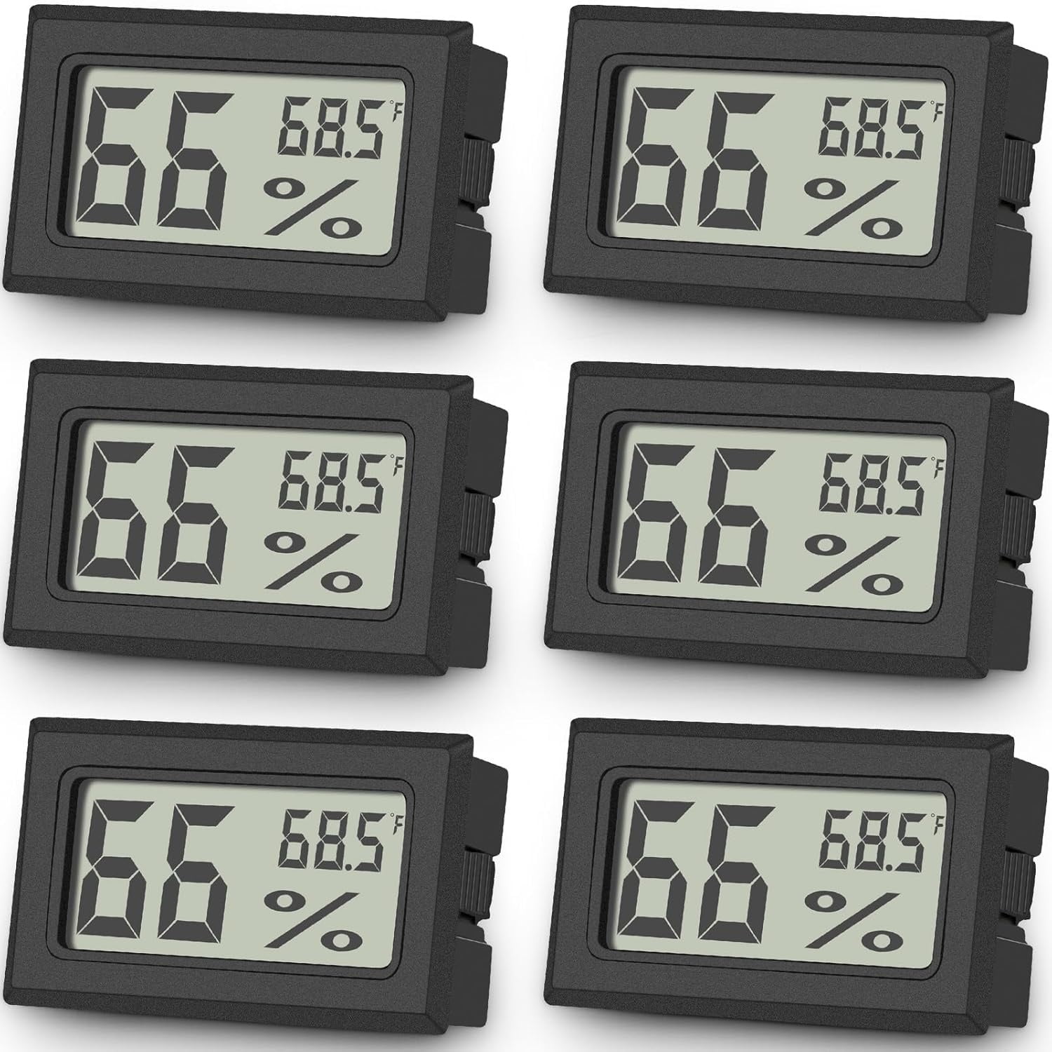 6 Pack Digital Hygrometer,1.9x2.9x0.65In Black Gauge Hygrometer,Mini ...